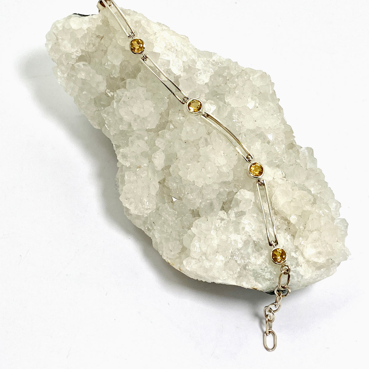 Citrine round faceted gemstones with silver split spacer design bracel ...