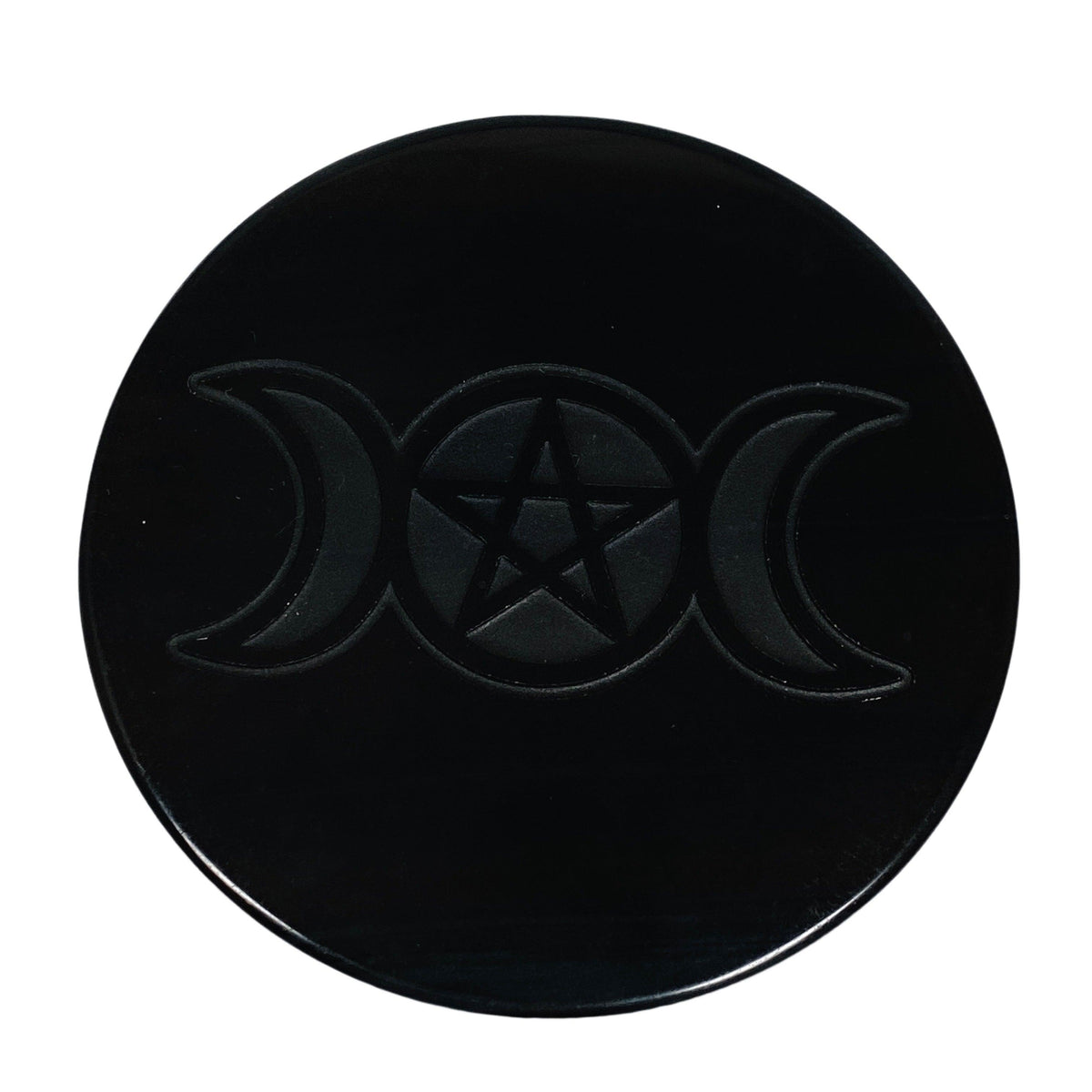 Obsidian Disc with pentagram moon OPTG001 – Nature's Magick