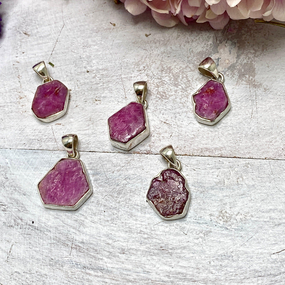 Ruby Raw Hexagonal Pendant 925 Sterling Silver - Nature's Magick
