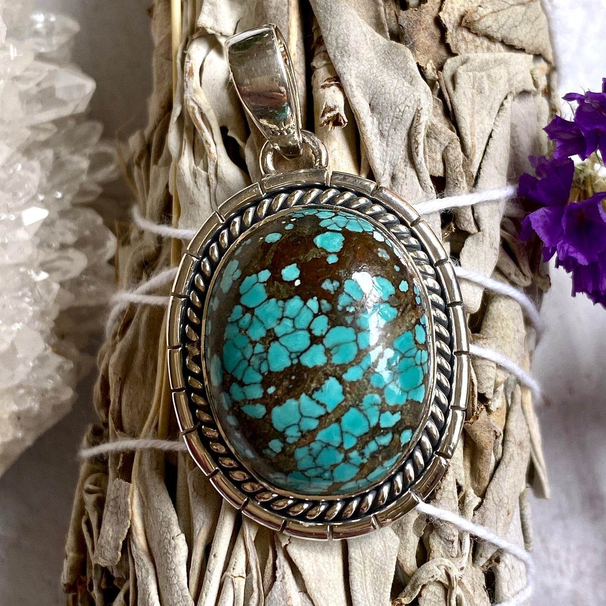 Tibetan Turquoise oval pendant KPGJ3206 – Nature's Magick